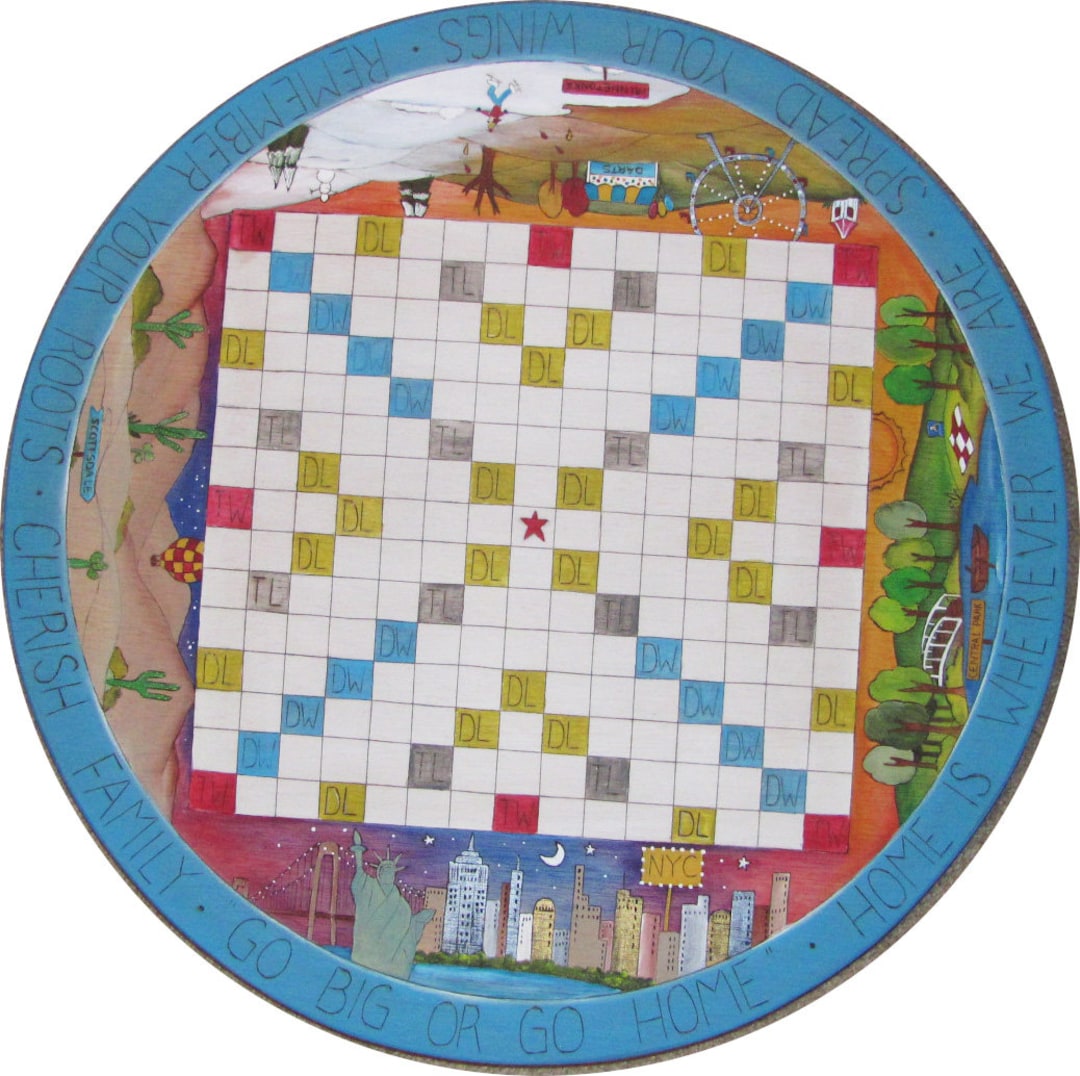 Painted Scrabble Board Lazy Susan, 20" Dia. Personalized Wood Lazy ...