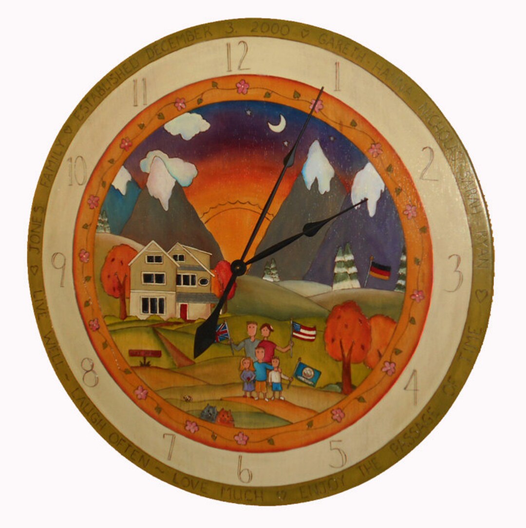 WOOD WALL CLOCK, Large Round Clock, Personalized, Handmade, Whimsical ...