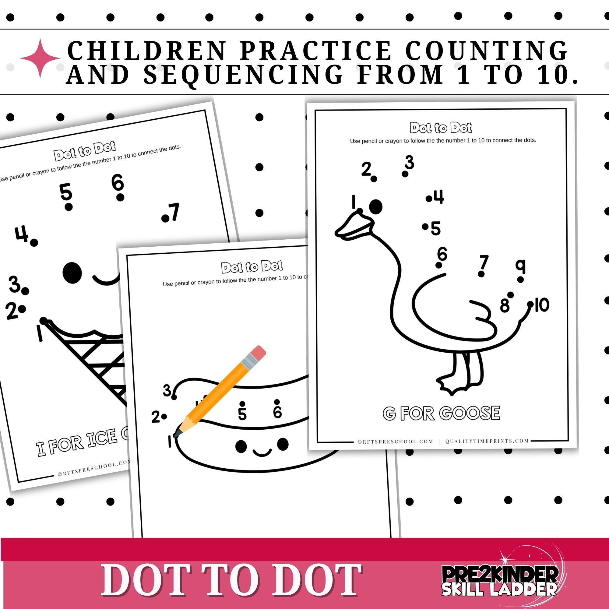 Dot to Dot Prekindergarten Activities | Number Sequencing 1-10 | Pre-k ...