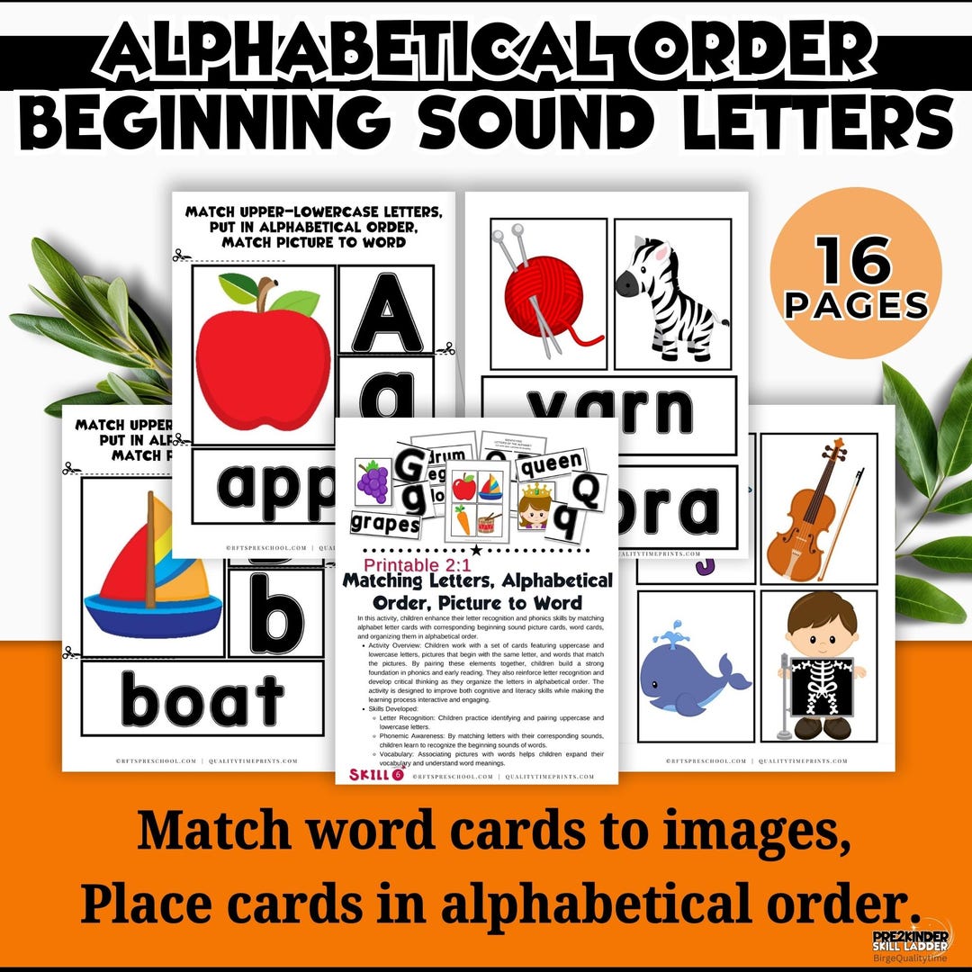 Alphabet Order, Beginning Sounds, Upper to Lowercase Match - Etsy
