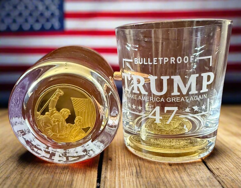 Trump 47 Whiskey Glasses With Embedded Coin – Set of 2, MAGA ...