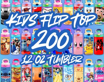 200 12oz Kids Flip Top Sippy Cup Tumbler Wrap, Mega Bundle Cartoons ...