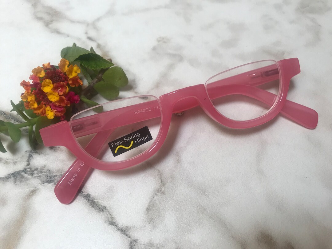 Bubble Gum Pink JELLY BEAN Upper Rimless Reading Glasses Frame Size ...