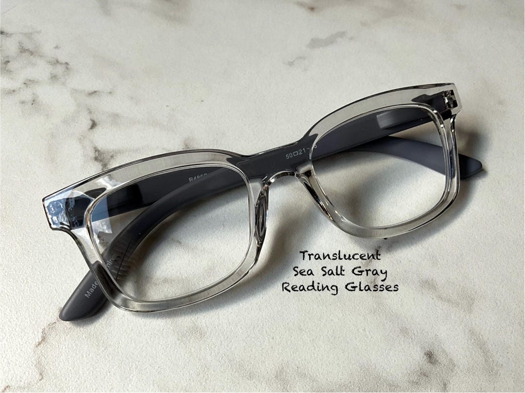 Translucent Sea Salt Gray Rectangle Reading Glasses Frame Size in Item ...