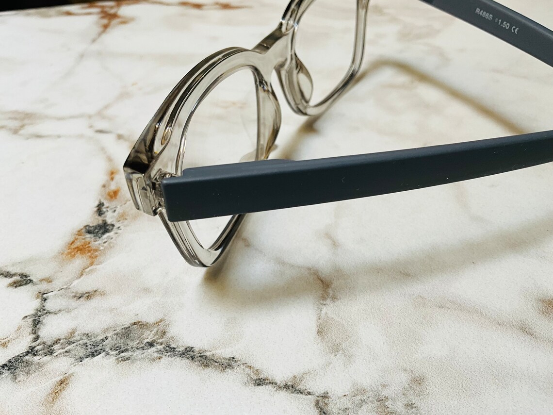 Translucent Sea Salt Gray Rectangle Reading Glasses Frame Size in Item ...