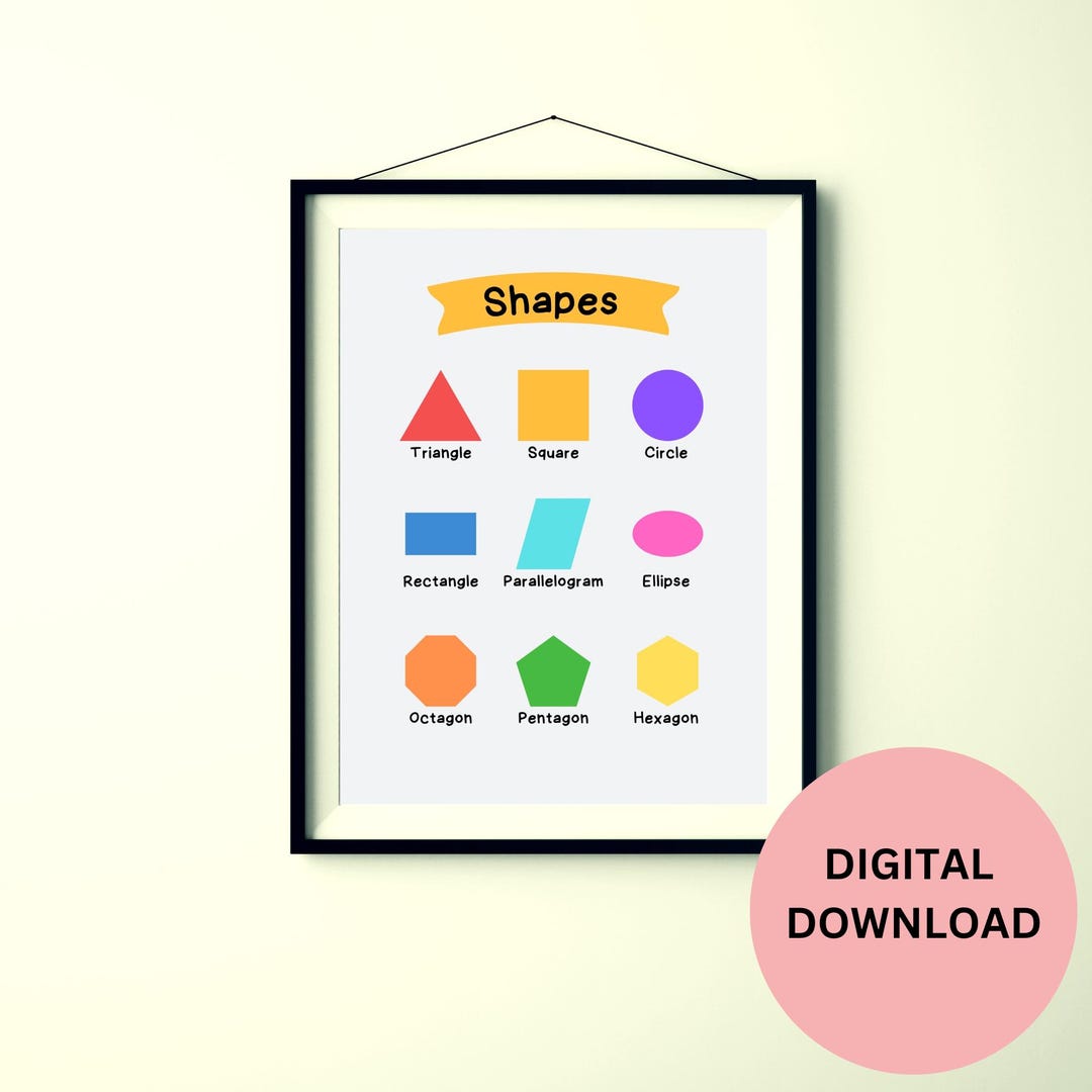 Teacher Gift Shape Chart Shapes Poster Educational Classroom Wall Art ...