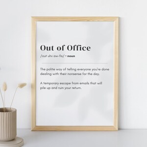 Out of Office Definition Wall Art | Dictionary Print | Humorous Office ...