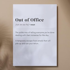 Out of Office Definition Wall Art | Dictionary Print | Humorous Office ...