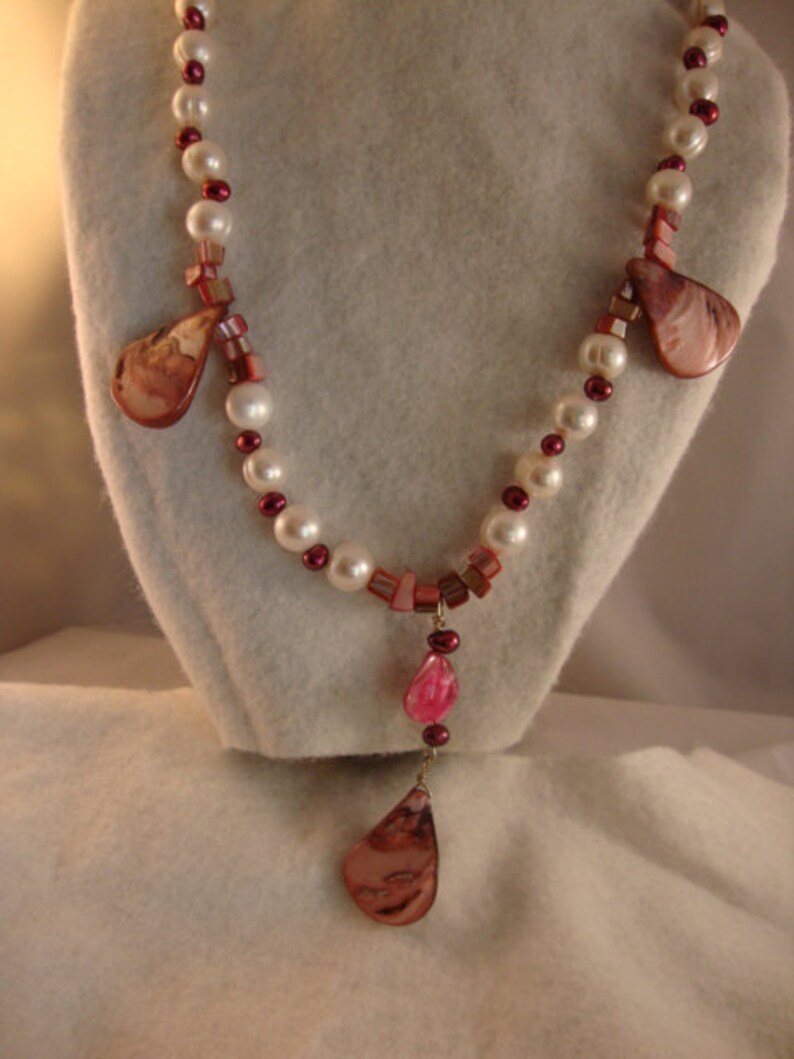 Freshwater Pearls Pink And White Dangle Necklace Etsy