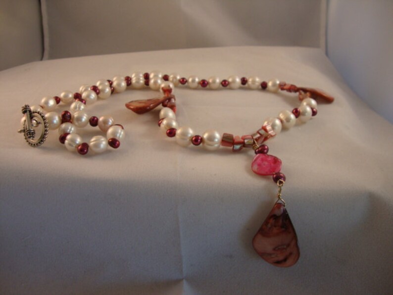 Freshwater Pearls Pink And White Dangle Necklace Etsy