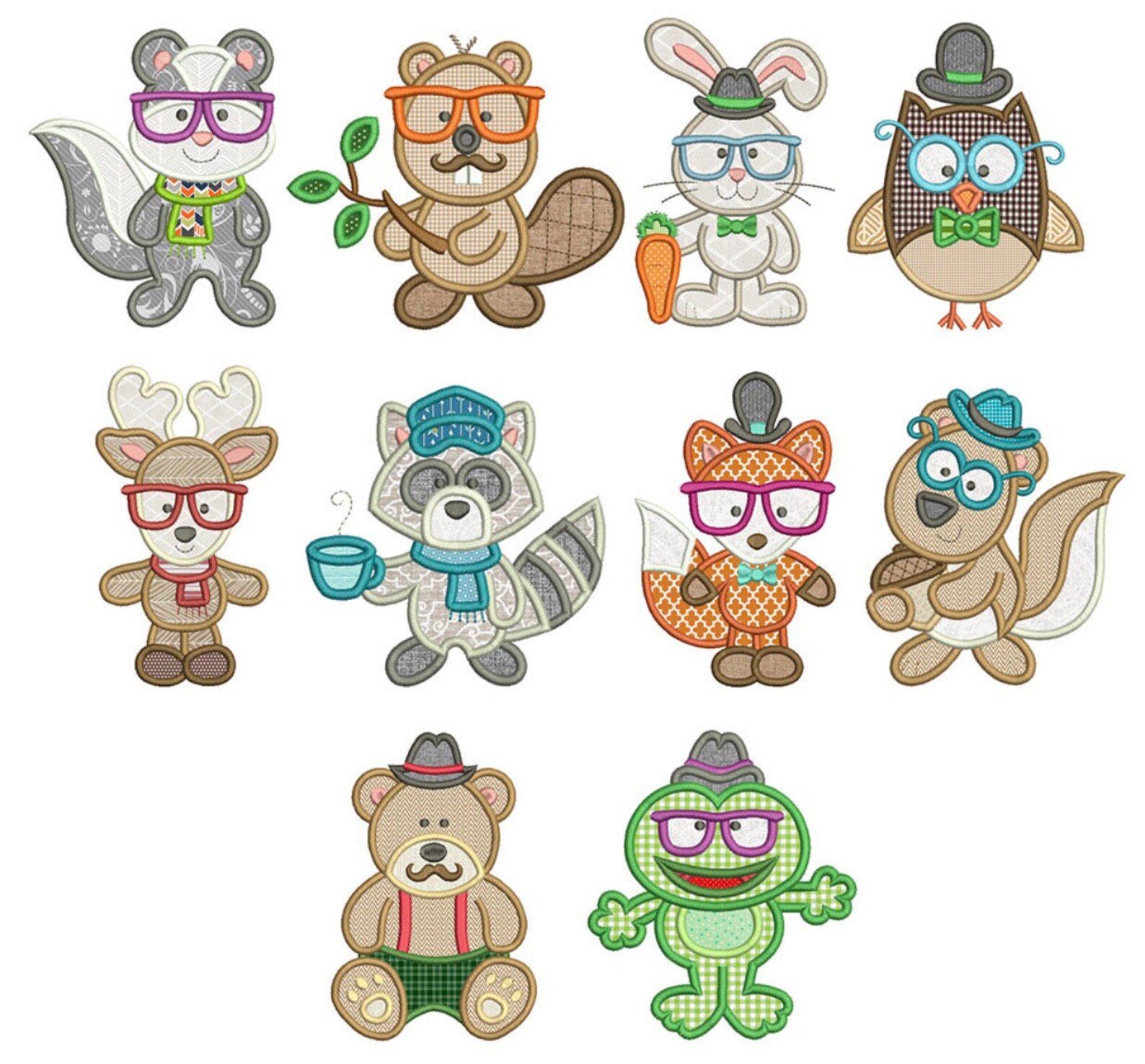 Hipster Animals Cute Appliqué Embroidery Designs to Add to Mamabear ...