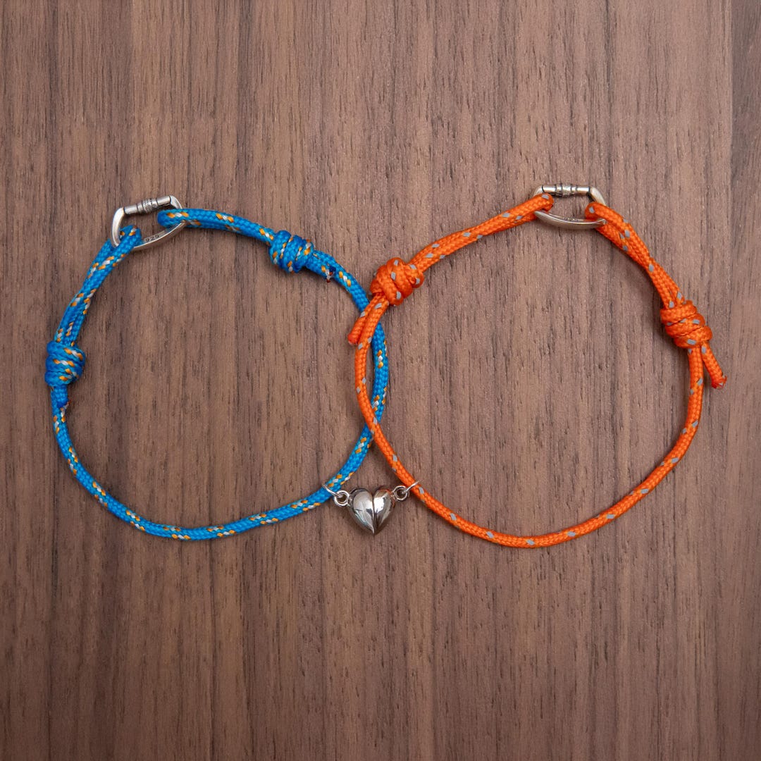 Couples Matching Climbing Bracelet With Magnet, Couple Heart Bracelet ...