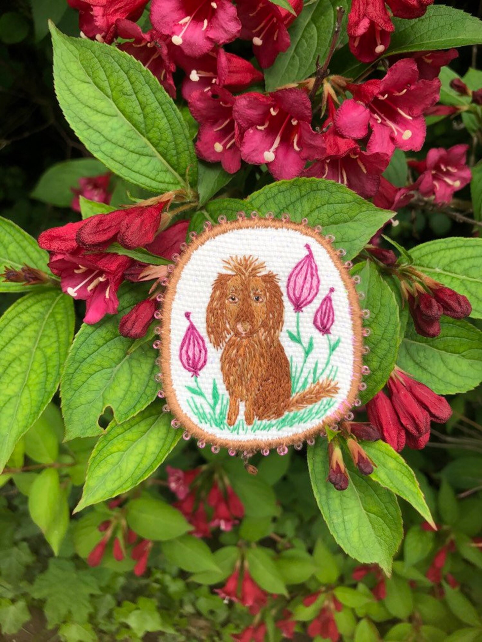 Embroidery Brooch Flower Dog. Hand Embroidered Textile Dog - Etsy