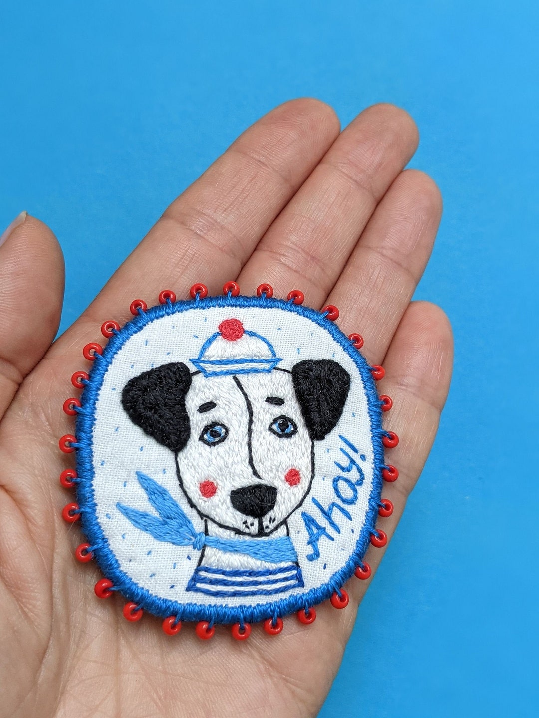 Ahoy Dog Brooch. Sailor Dog Pin. Summer Dogs Collection. Embroidered ...