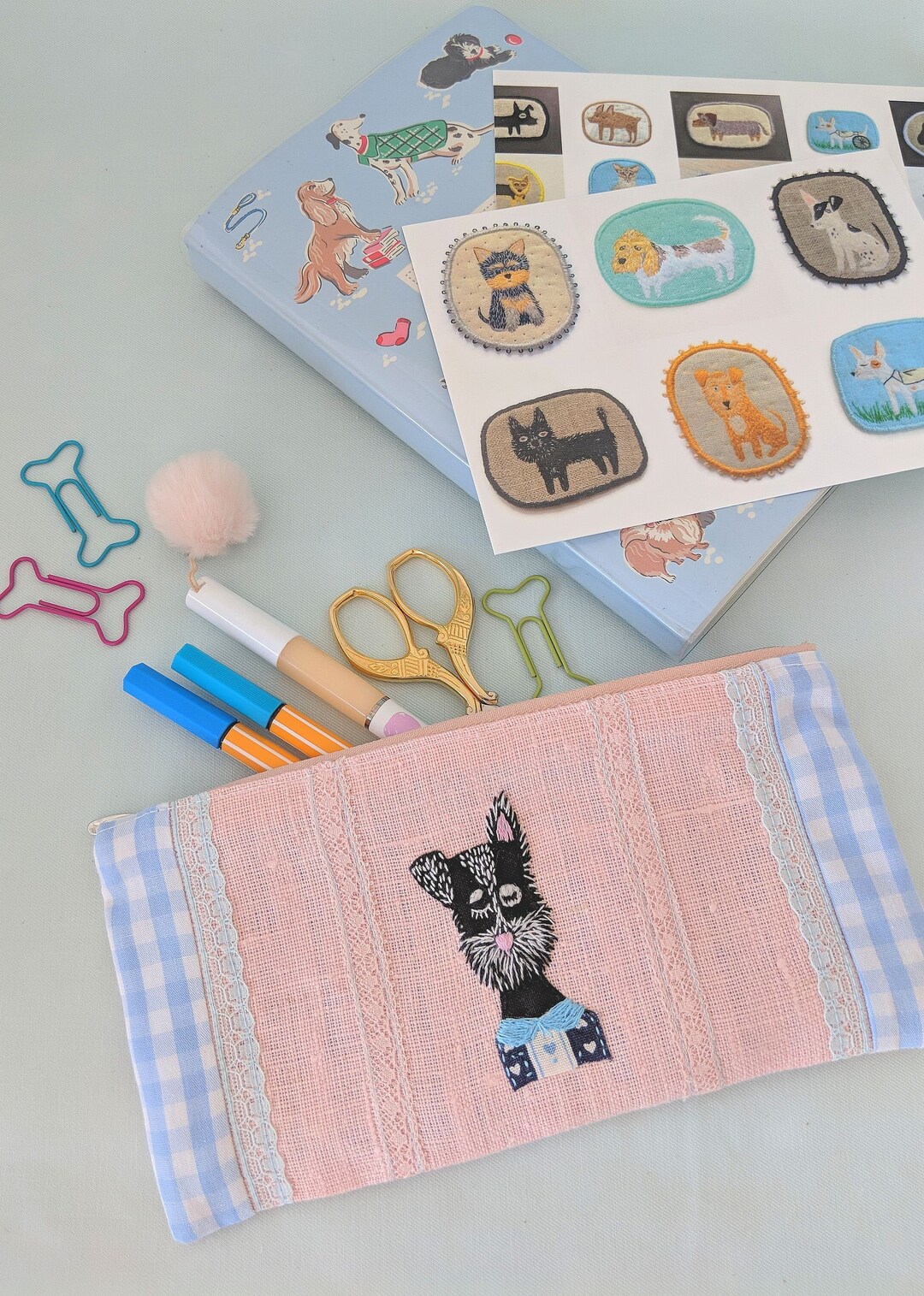 Pencil Case With Hand Embroidered Dog. Unique Gift for Doglovers ...