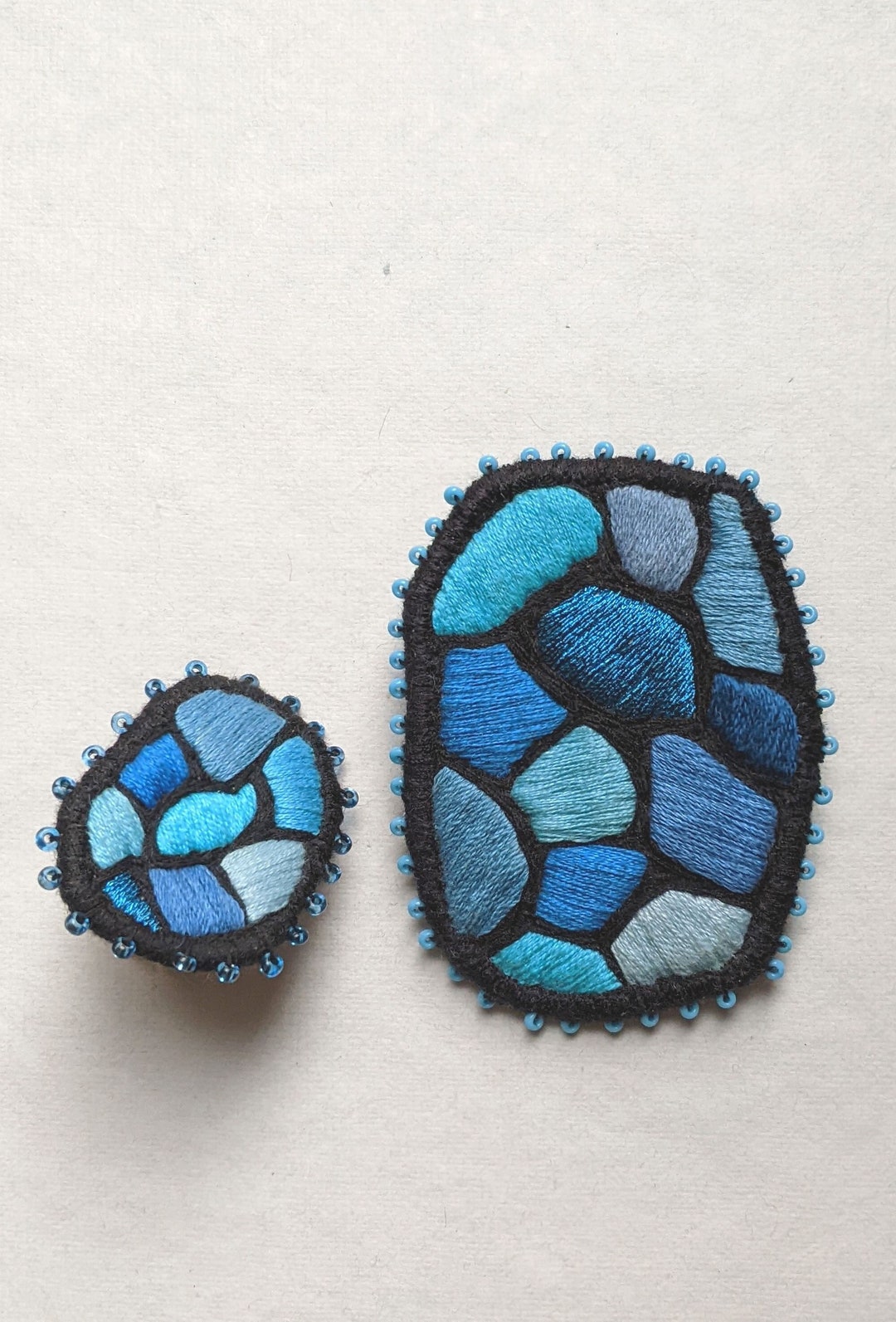 Big Brooch With Ring Color Mosaic Blue. Hand Embroidered Blue Ring ...