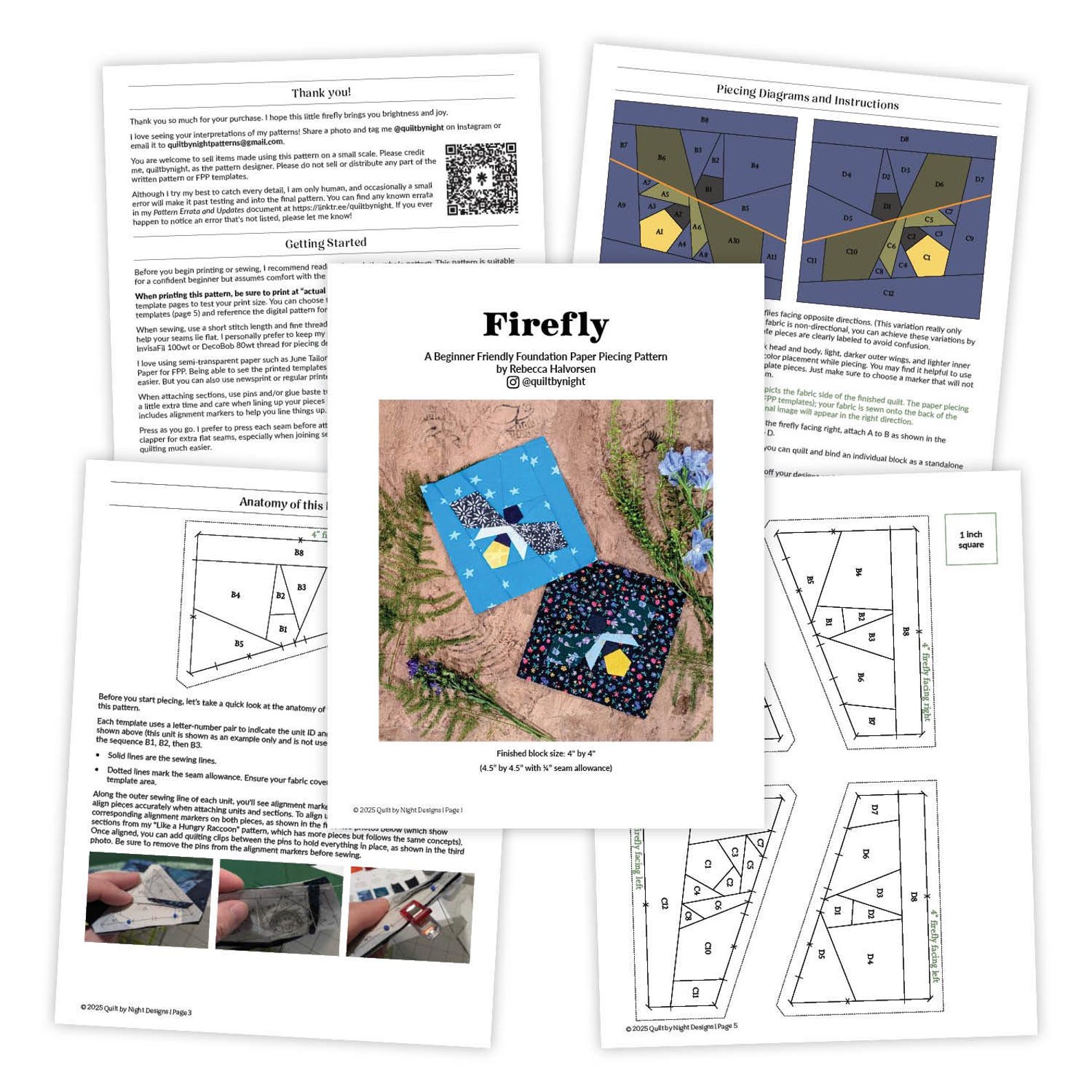 Firefly - Foundation Paper Piecing PDF Pattern - 4 Inch Square Block - Etsy