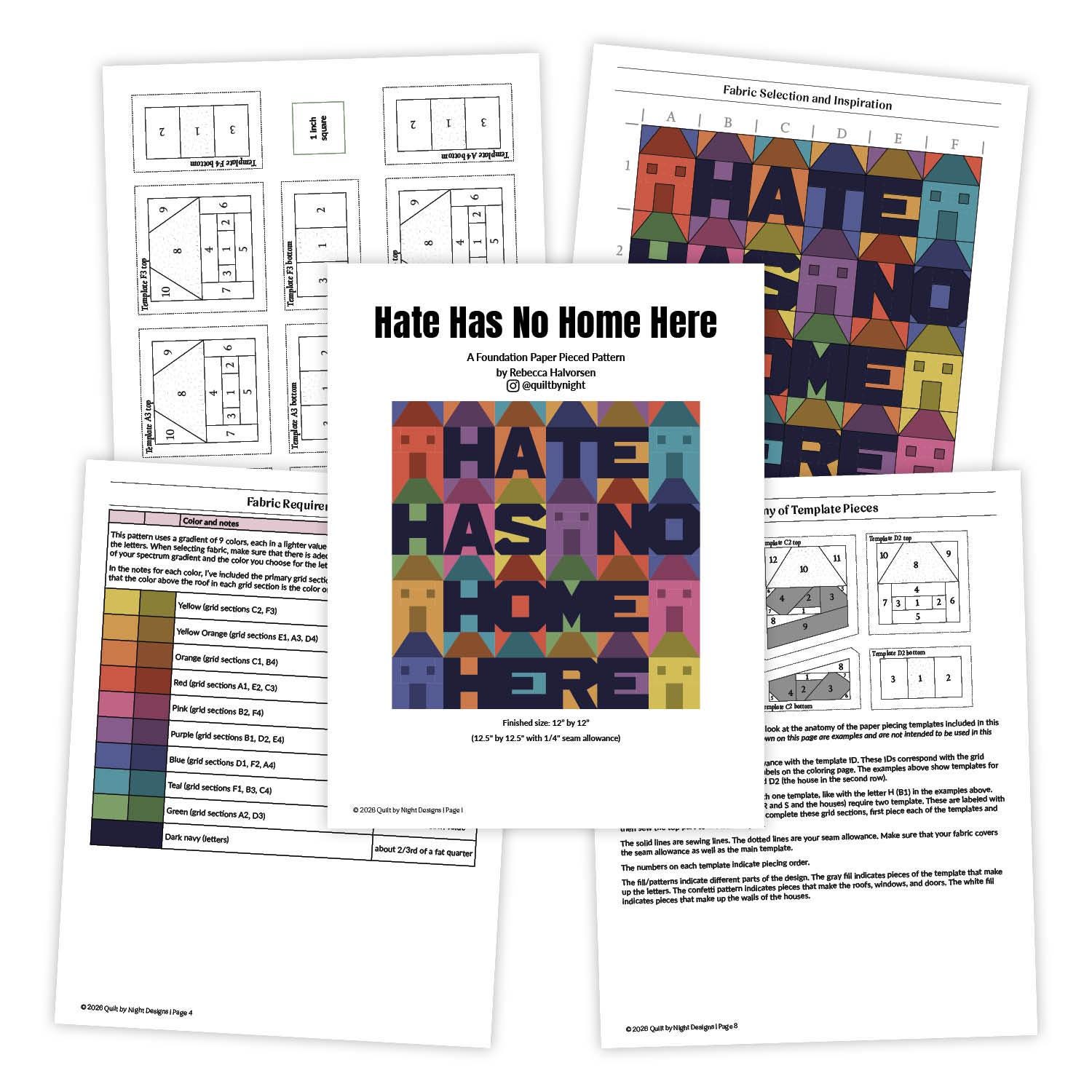 Hate Has No Home Here 12in by 12in - Foundation Paper Piecing PDF ...