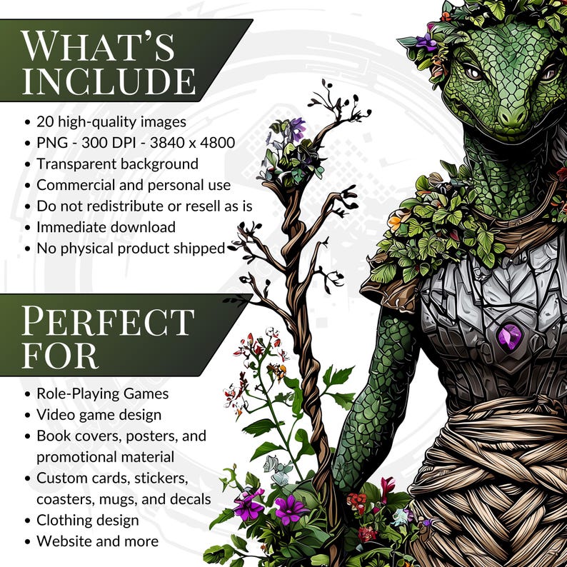 20 Lizardfolk Female Druids Cliparts High-res Fantasy RPG Pngs for ...