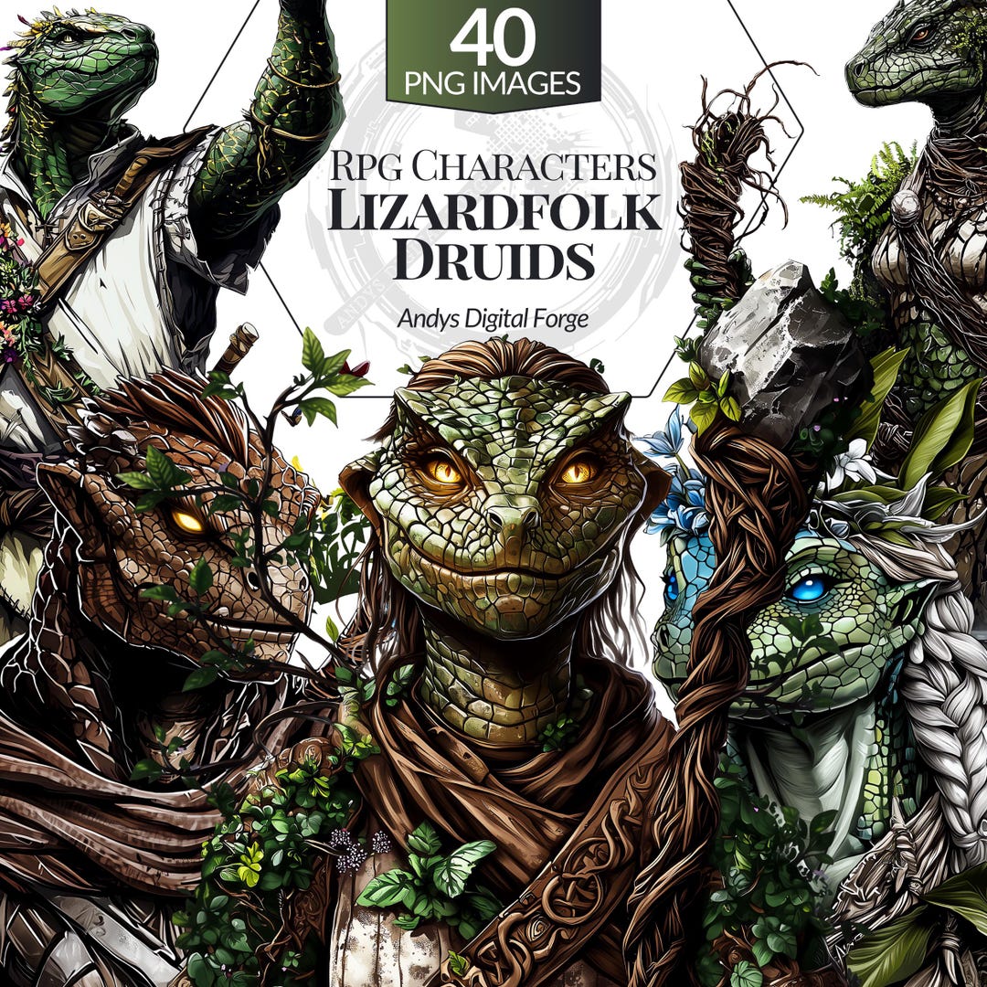 Lizardfolk Druid Fantasy Cliparts - High-resolution PNG, RPG Tabletop ...