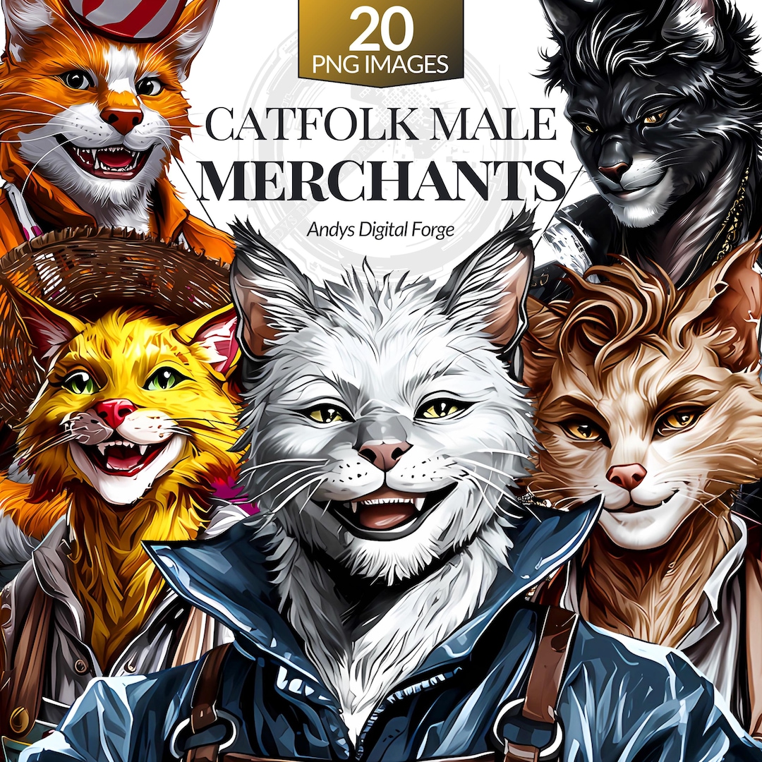 20 Catfolk Male Merchants Cliparts - High-res Fantasy RPG Pngs for ...