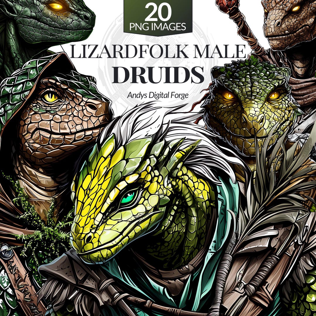 20 Lizardfolk Male Druids Cliparts - High-res Fantasy RPG Pngs for ...