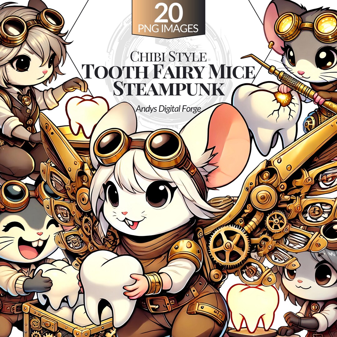 Chibi Steampunk Tooth Fairy Mouse Cliparts - PNG High-res - Sublimation ...