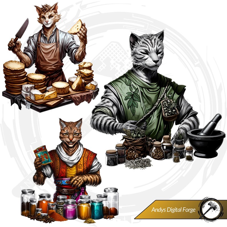 20 Catfolk Male Merchants Cliparts - High-res Fantasy RPG Pngs for ...