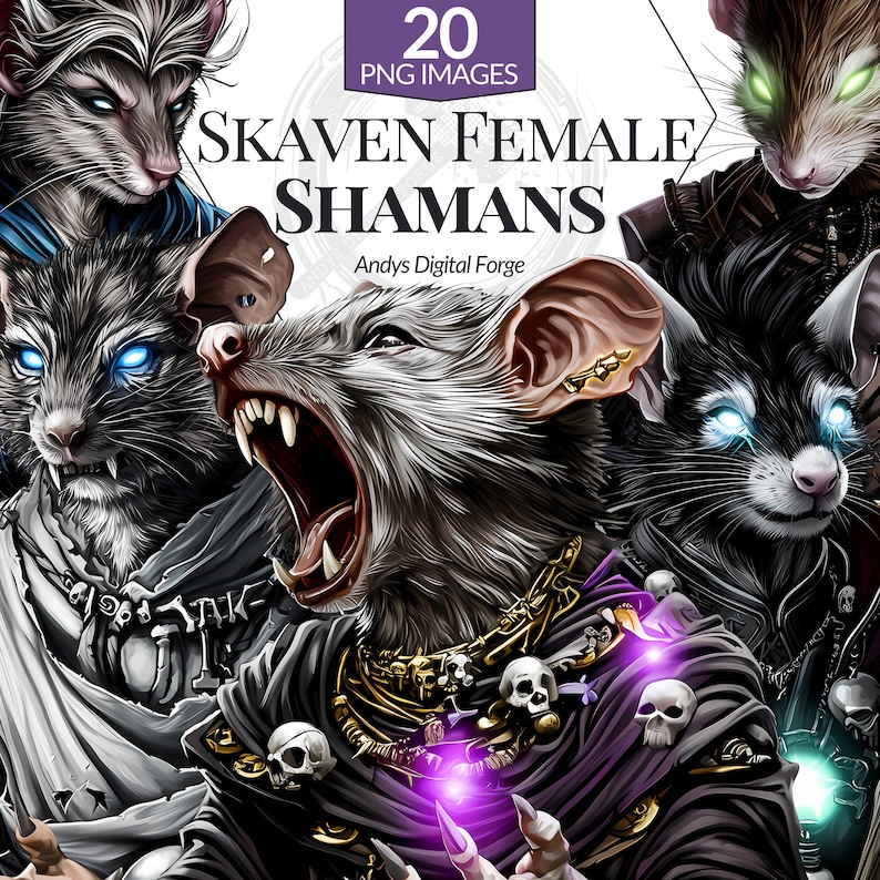 20 Skaven Female Shamans Cliparts High-res Fantasy RPG Pngs for Tabletop Gaming, Sublimation ...