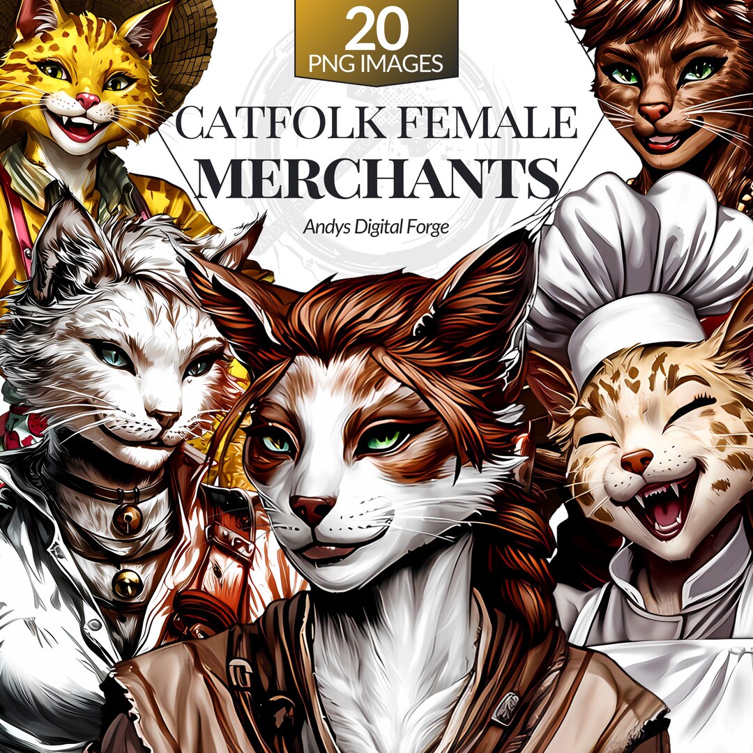 20 Catfolk Female Merchants Cliparts - High-res Fantasy RPG Pngs for ...