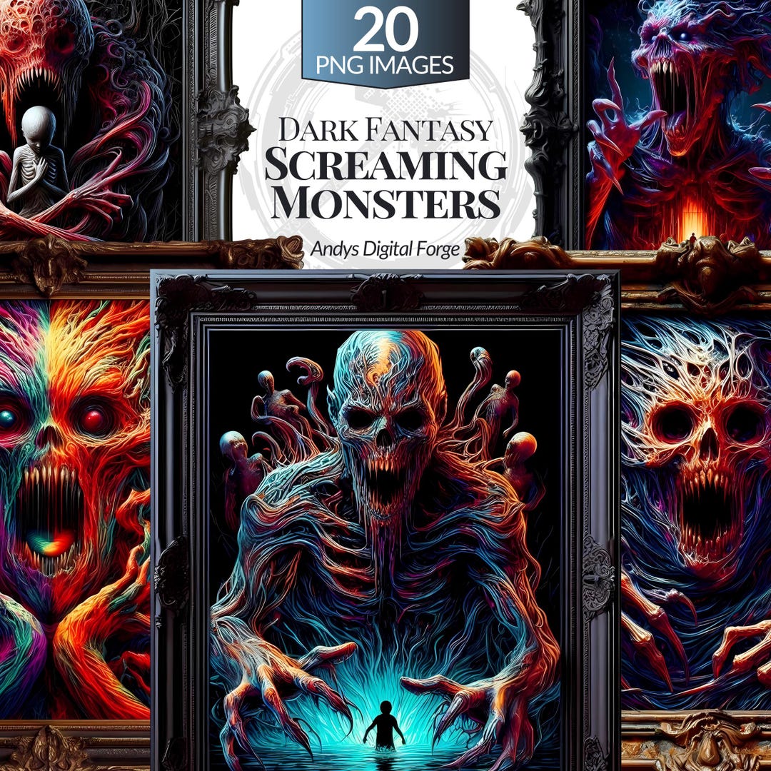 Eerie Haunted Screaming Monster Paintings - Dark Fantasy Clipart ...