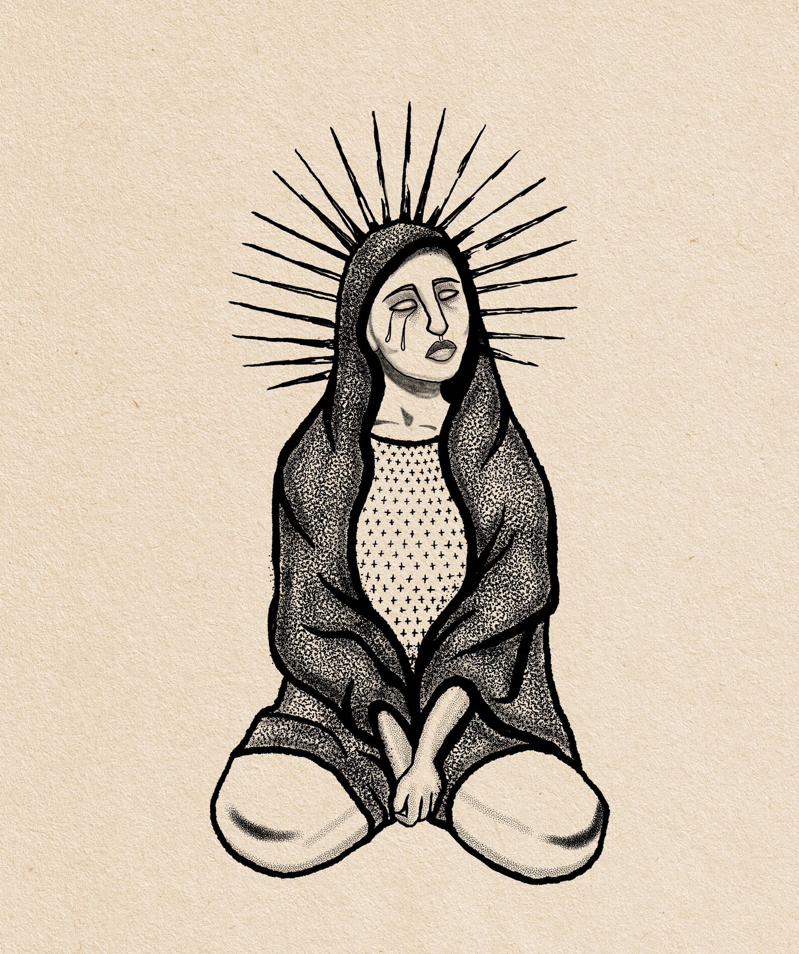 Praying Saint With Halo Drawing Print - Etsy