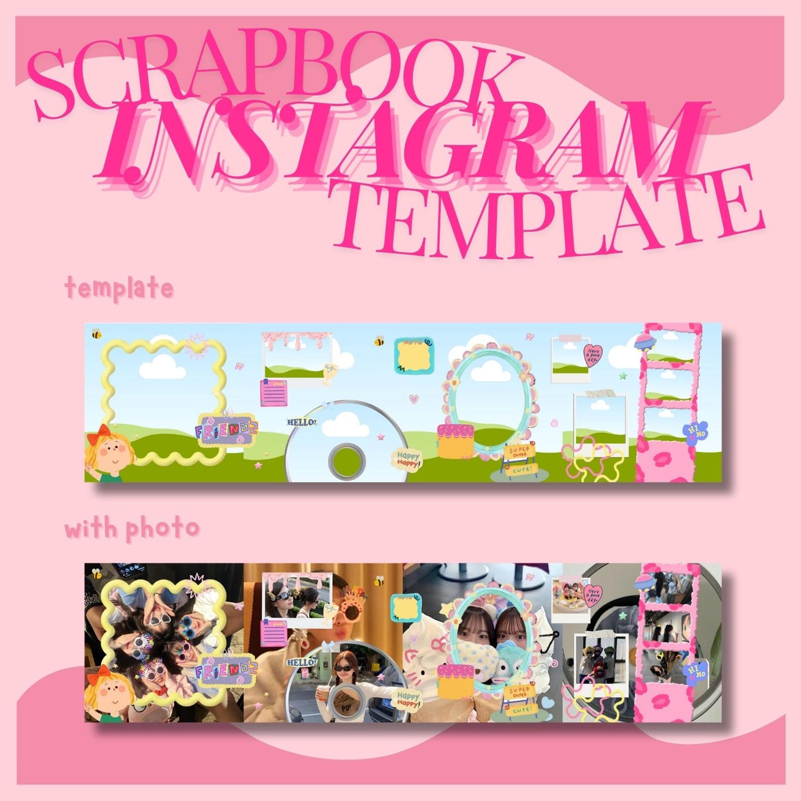 Instagram Scrapbook Template | Cutesy Drawing Version - Etsy