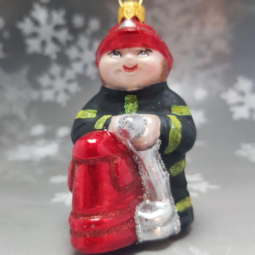 Hand Painted Glass Fireman Christmas Ornament - Etsy