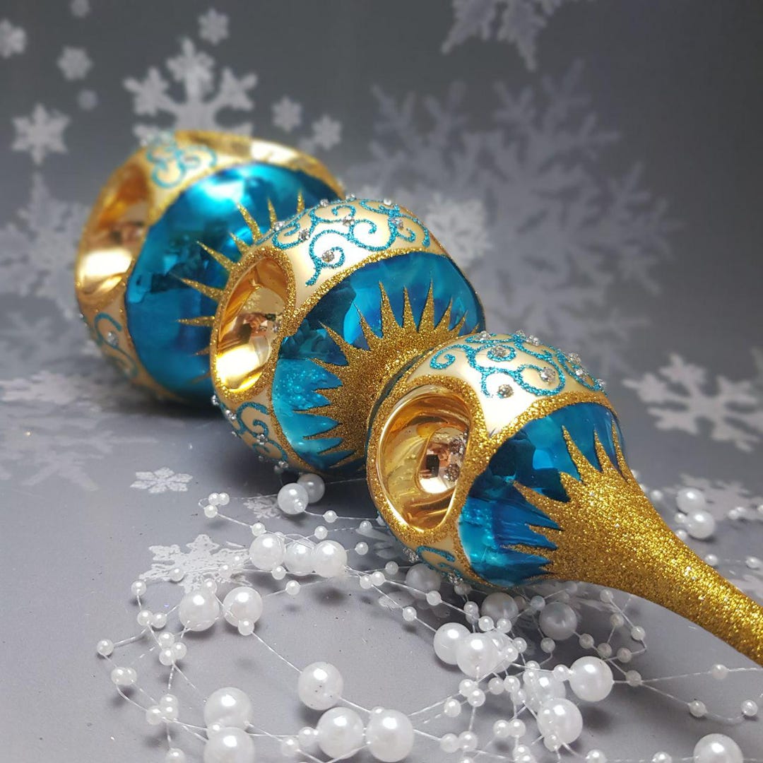 Magnificent Hand-blown Glass Tree Topper - Royal Blue & Gilded Elegance ...