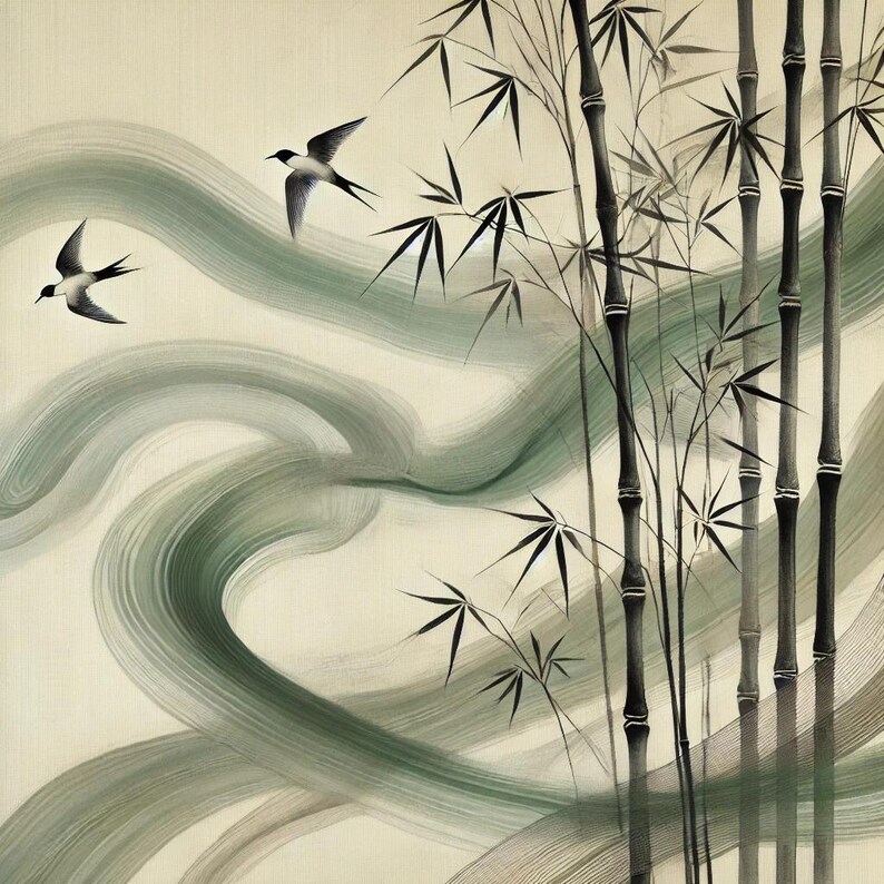 Modern Geometric Bamboo and Bird Art 5 in 1 - Etsy UK