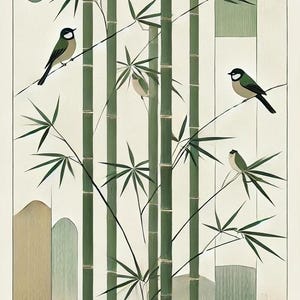 Modern Geometric Bamboo and Bird Art 5 in 1 - Etsy UK