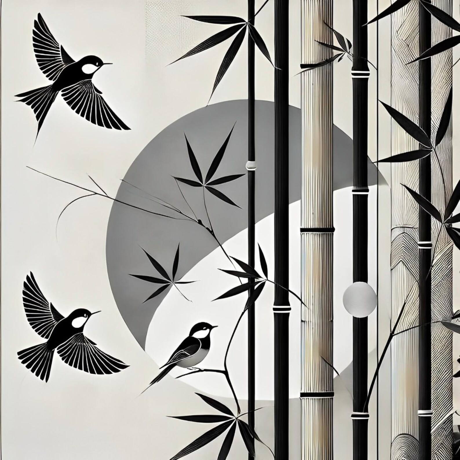 Modern Geometric Bamboo and Bird Art 5 in 1 - Etsy UK