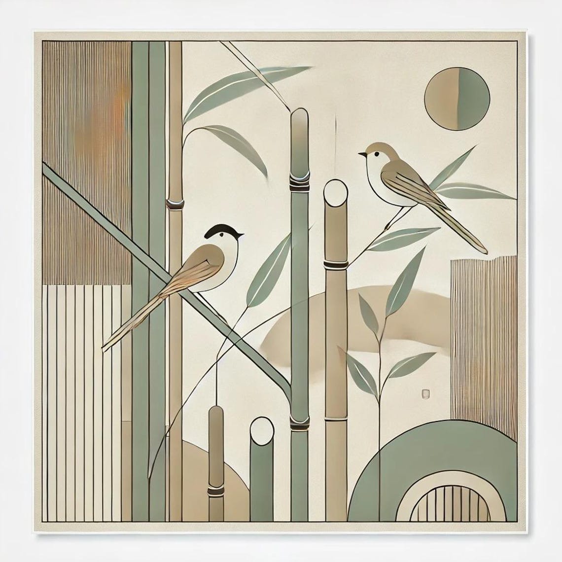 Modern Geometric Bamboo and Bird Art 5 in 1 - Etsy UK