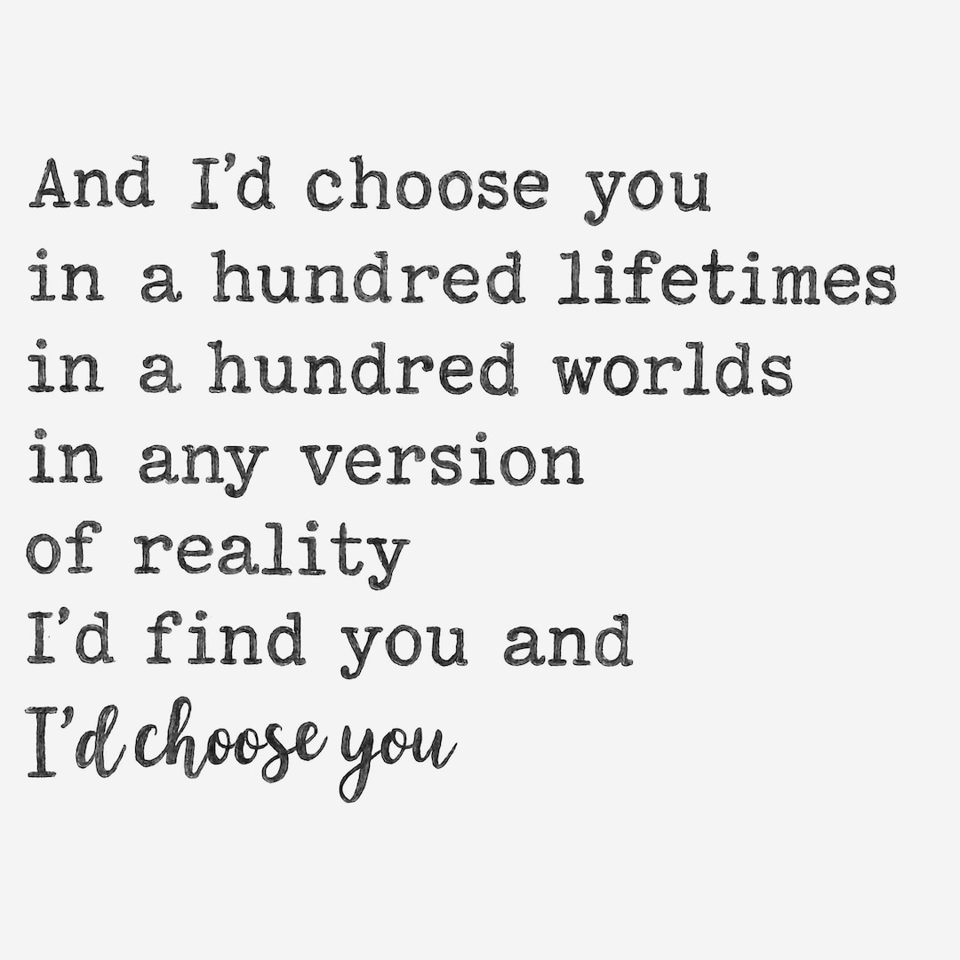 Romantic Quote Wall Art Printable; I'd Choose You Quote Digital ...