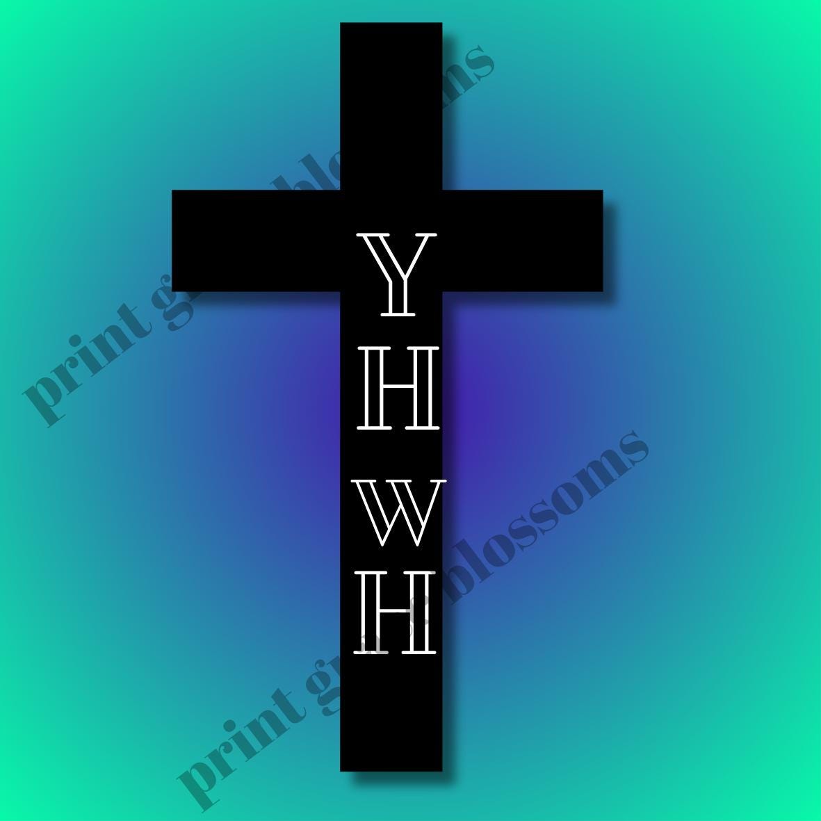 Printable Sticker Christian Cross YHWH Black and White - Etsy