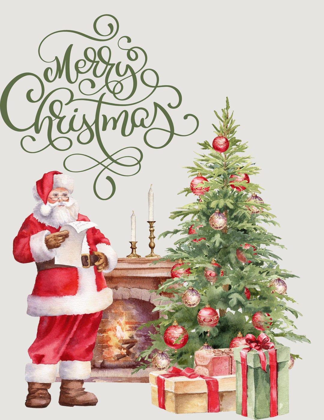 Printable Vintage Santa Dropping off Gifts Under the Christmas Tree ...