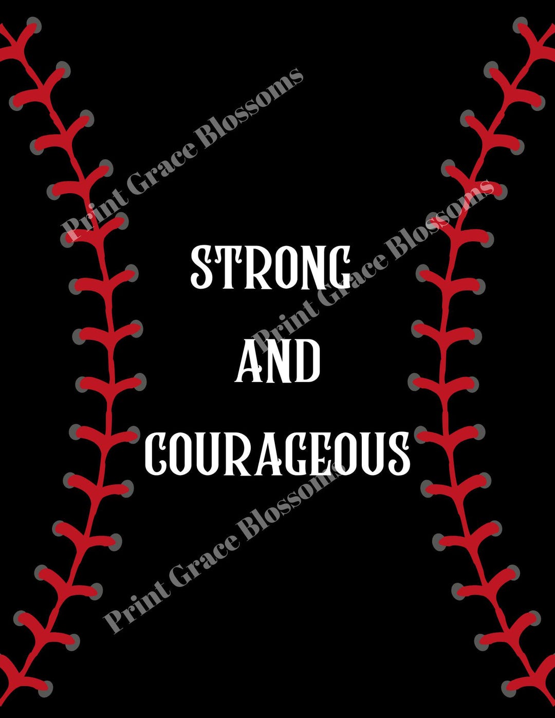 Printable Scripture Strong and Courageous Baseball Seams - Etsy