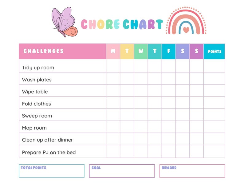 Printable Chore Chart for Boys and Girls Fun Family Organizer - Etsy