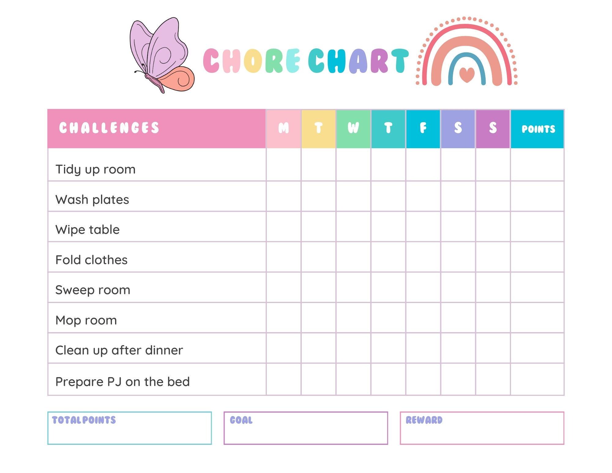 Printable Chore Chart for Boys and Girls Fun Family Organizer - Etsy