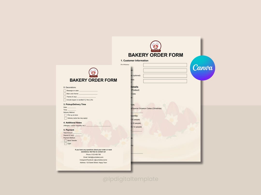 Editable Bakery Order Form Template: Small Business Cake Order Sheet ...