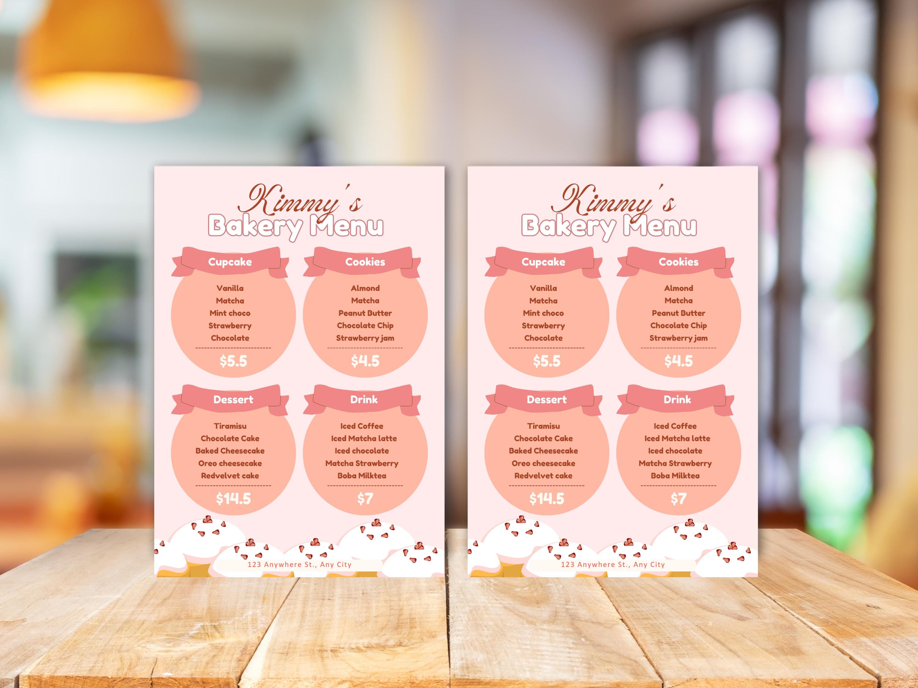 Bakery Menu Template, Bakery Flyer, Digital Menu Template Small ...