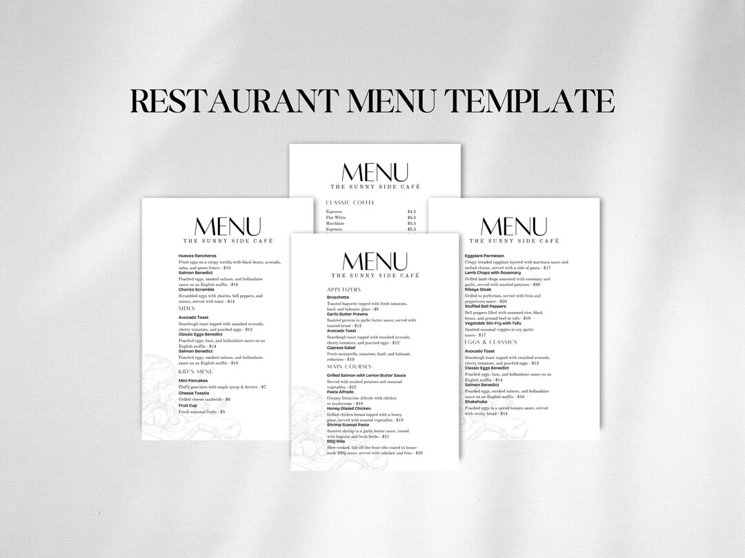 Simple White Restaurant Menu, Modern Cafe Restaurant Menu, Classic ...