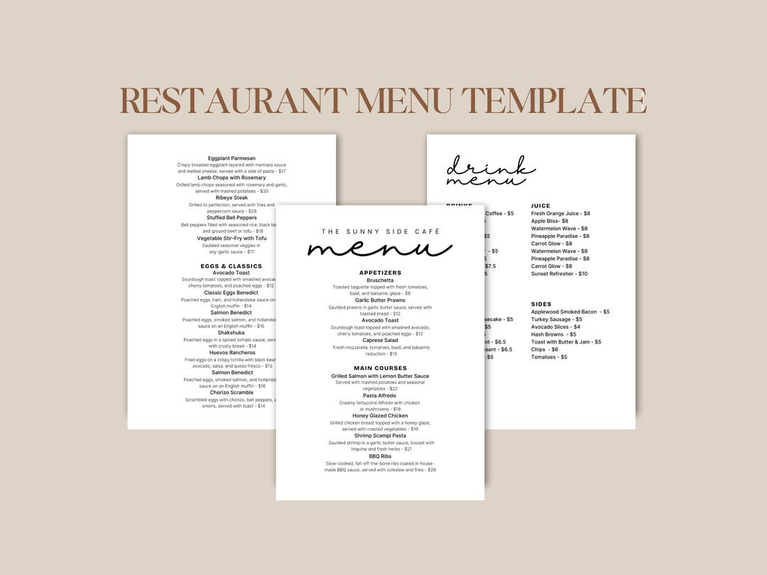Simple White Restaurant Menu, Restaurant Menu Design, Menu for ...
