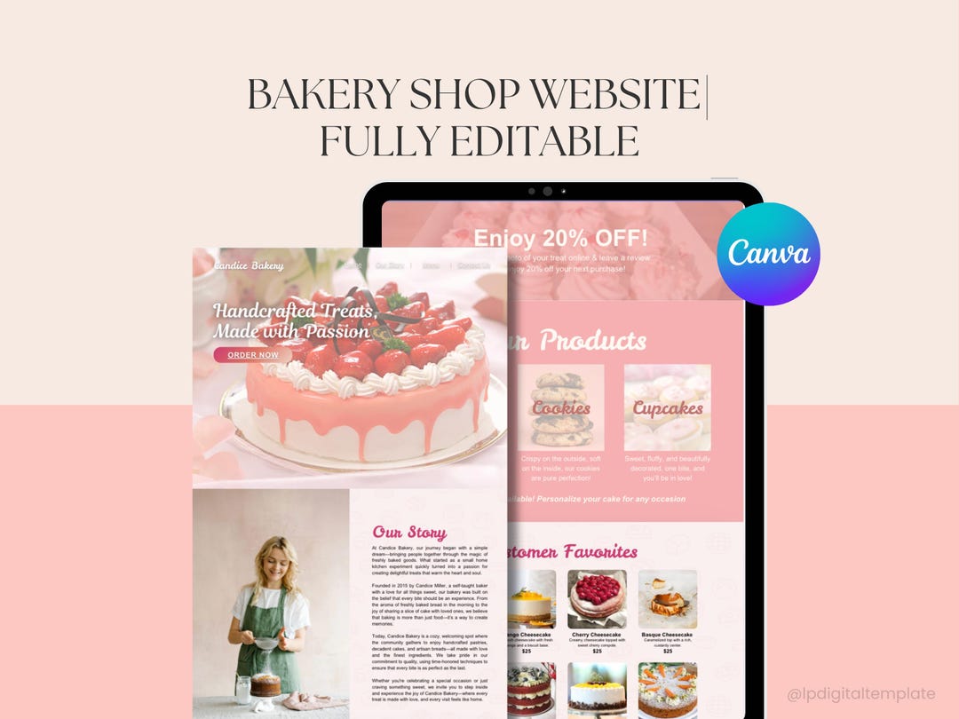 Bakery Website Template: Editable Cake Shop Design (canva, Digital ...